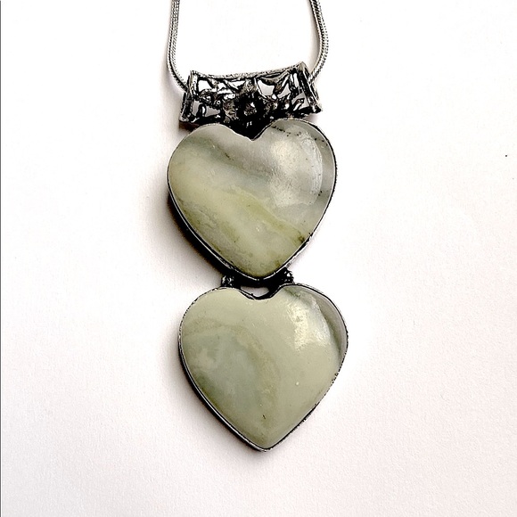 Jewelry | 2 Inch Double Heart Larsonite Pendant On Silver Chain | Poshmark
